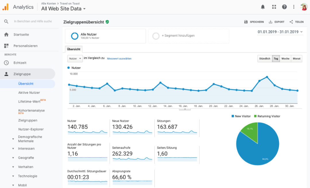 Google Analytics Screenshot - Reiseblog Travel on Toast